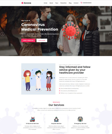 Korona - Coronavirus Medical Prevention HTML 5 Template Preview